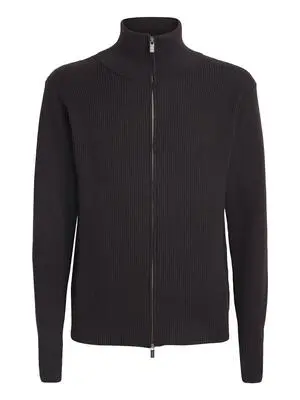 Barena Venezia Virgin Wool Rib-knit Zip-up Cardigan - Brown