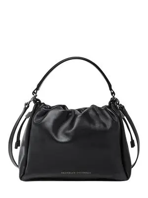 Brunello Cucinelli Small Leather Mellow Bucket Bag - Black