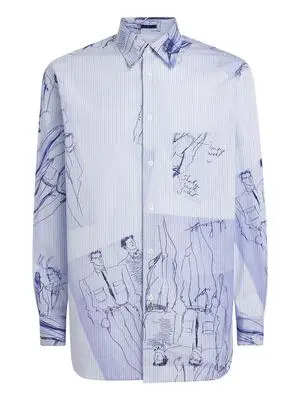 Paul Smith Cotton Stripe Illustration Shirt - Blue