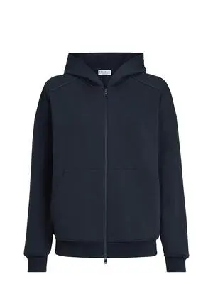 Brunello Cucinelli Stretch-cotton Zip-up Hoodie - Blue
