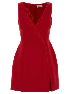 Blumarine Rose Appliqué Mini Dress - Red