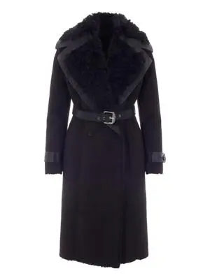 Patrizia Pepe Faux-fur Belted Coat - Black