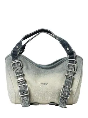 DIESEL® D-one Bleached Denim Handbag With Oval D Logo And Crystals - Blue