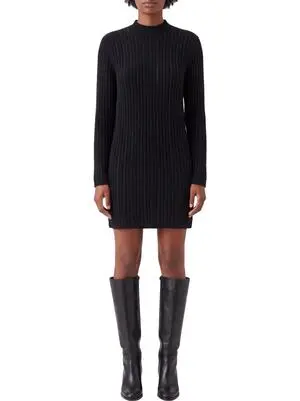 TWINSET Ribbed-knit Mini Dress With Long Sleeves And Stud Embellishments - Black