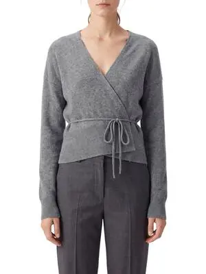 Extreme Cashmere Cashmere-blend Wrap Cardigan With V-neck And Belt - Grey