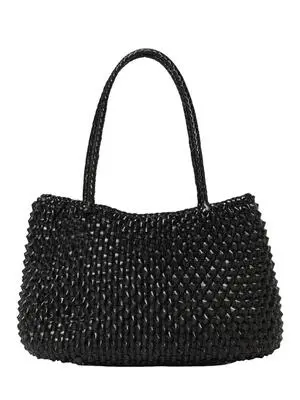 Dragon Diffusion S. Croce Cactus Hand-woven Leather Shoulder Bag Black
