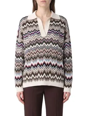 Missoni Long-sleeved Knitted Polo Shirt With Zig Zag Pattern - Navy
