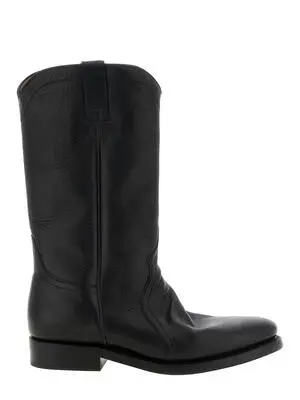 JIL SANDER Tapered Toe Smooth Calfskin Leather Western Boots