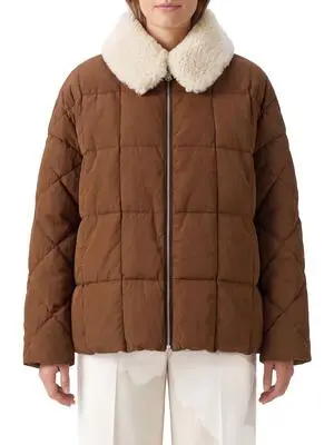 IENKI IENKI Shearling Arco Quilted Puffer Jacket With Fur Collar - Brown