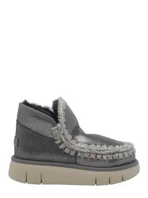 Mou Bounce Bicolour Sheepskin Ankle Boots With Wool Lining - Silver