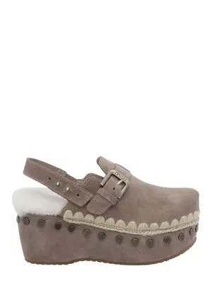 Mou Suede Wedge Slingbacks With Stud Embellishments And Contrast Stitching - Grey