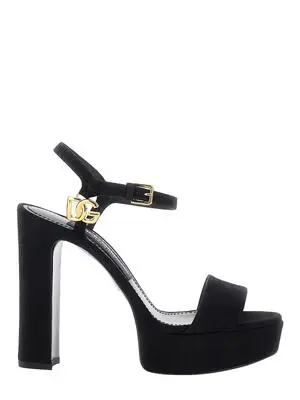 Dolce & Gabbana Suede High-heel Platform Sandals With Dg Monogram - Black