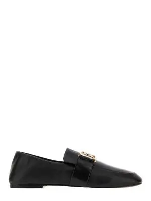 LANVIN Smooth Leather Loafers With Metal Logo On The Penny Bar - Black
