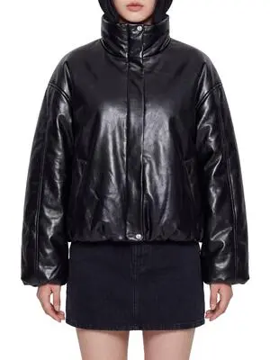 ANINE BING Cyrus Regenerated Leather Bomber Jacket With A Relaxed Fit - Black