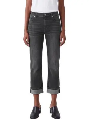 7 For All Mankind Stretch-denim Cuffed Cropped Slim Fit Jeans - Black