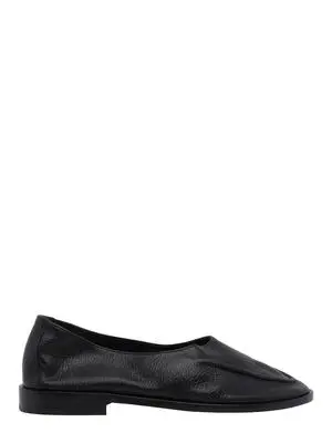 HEREU Juliol Grained Leather Ballet Flats With Round Toe And Raised Apron