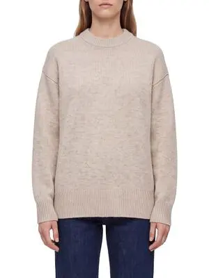 BY MALENE BIRGER Relaxed Fit Wool Crewneck Jumper With Dropped Shoulders Beige