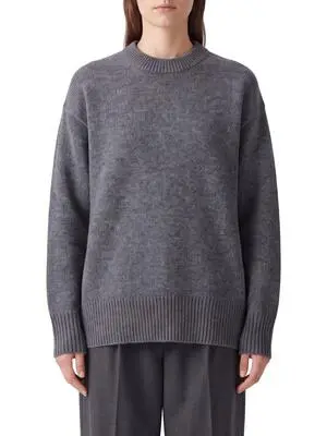 BY MALENE BIRGER Relaxed Fit Wool Crewneck Jumper With Dropped Shoulders Grey
