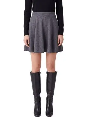 BY MALENE BIRGER Wool Knit Flared Mini Skirt With High Elasticated Waist - Grey