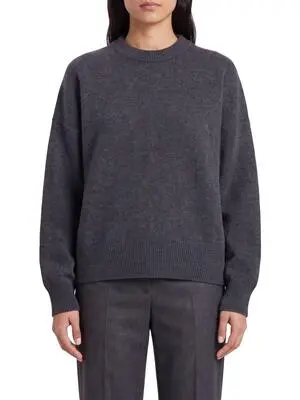 RÓHE Crew Neck Stretch Wool Jumper With Dropped Shoulders And Ribbed Trims - Grey