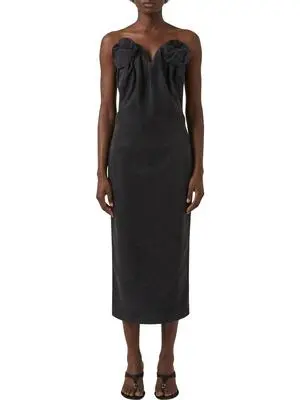 Magda Butrym Draped Silk Long Evening Gown With Sweetheart Neckline - Black