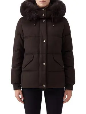 MOORER Attica Short Quilted Down Jacket With Hood And Fur Collar - Brown