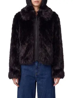 Mackage Nanny Short Faux Fur Jacket With Classic Collar - Black 1