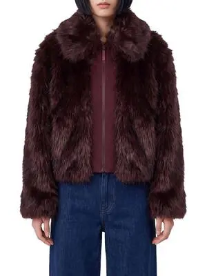 Mackage Nanny Short Faux Fur Jacket With Classic Collar - Black