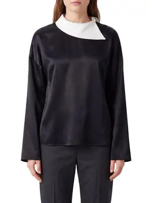 RÓHE Crew Neck Viscose Satin Blouse With Long Sleeves And Dropped Shoulders - Black