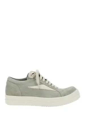 Rick Owens Vintage-style Striped Linen And Suede Low-top Sneakers Grey