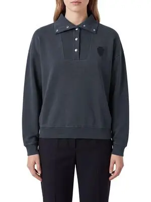 Brunello Cucinelli Cotton Polo Sweatshirt With Applied Crest Patch - Blue