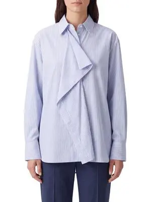 RÓHE Striped Cotton Shirt With Ruffles And French Collar Blue