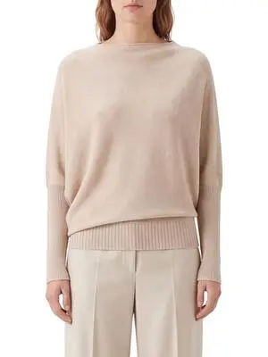 Agnona Long-sleeved Crewneck Jumper In Pure Cashmere With Ribbed Trims - Beige