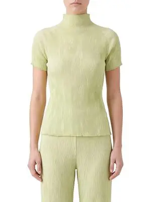 Issey Miyake Short-sleeved Crinkled Crêpe Turtleneck Top Green