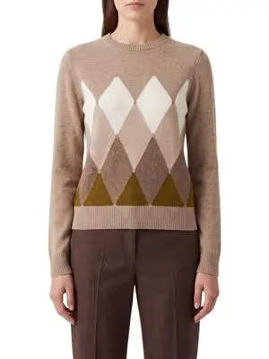 BALLANTYNE Argyle Pattern 100% Cashmere Crewneck Jumper - Beige