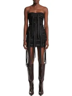 Attico Off-the-shoulder Corset Mini Dress With Sweetheart Neckline - Black