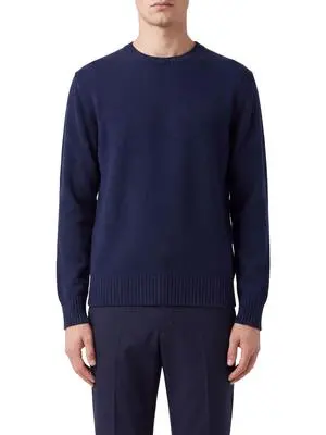 BALLANTYNE Crew-neck Merino Wool Jumper With Ribbed Trims - Blue
