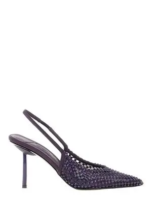 LE SILLA Gilda Crystal-embroidered Satin And Mesh Slingback Pumps - Violet