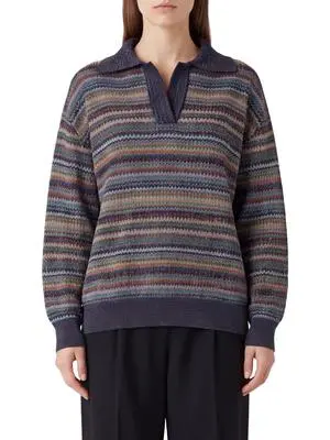 Missoni Multicolour Striped Knit Polo With V-neck And Relaxed Fit - Multicolor