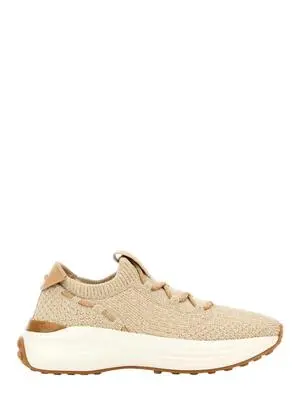 TOD'S Knit Fabric And Leather Low Top Trainers With Rubber Lug Sole - Camel
