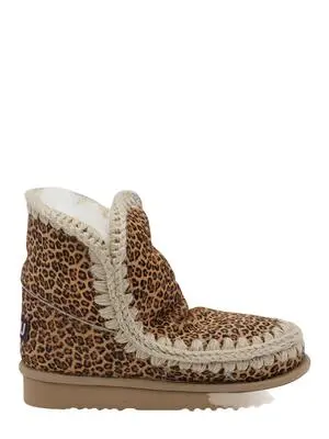 Mou Animal Print Pony Hair Ankle Boots With Wool Lining - Brown