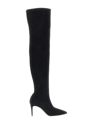 Casadei Julia Over-the-knee Stretch Fabric Boots With Stiletto Heel - Black