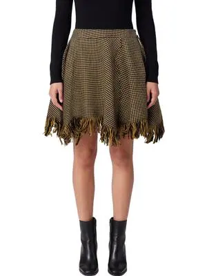 GANNI Asymmetric Houndstooth Recycled-fabric Mini Skirt With Fringes - Green