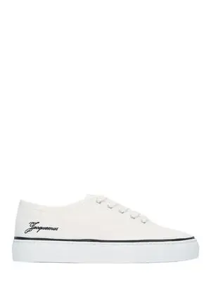 Jacquemus Féfé Cotton Canvas Trainers With Contrasting Embroidered Logo - White