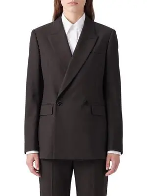 LEMAIRE Cropped Double-breasted Wool-blend Blazer With Classic Lapels - Black