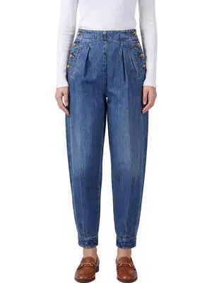 DARKPARK High-waisted Baggy Jeans In Cotton Denim With Pleats - Blue