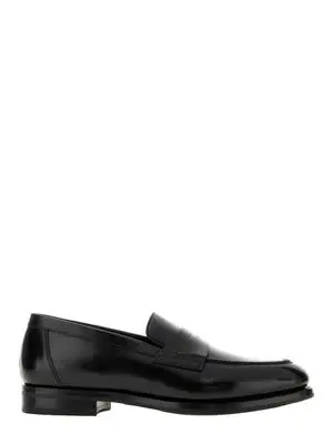 Santoni Smooth Calf Leather Penny Loafers With Saddle Strap - Black