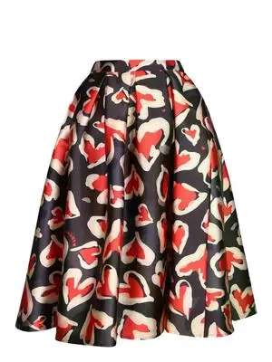 ALESSANDRO ENRIQUEZ Heart-print Pleated Midi Skirt - Black
