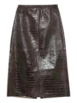 ALYSI Croc-effect Leather Midi Skirt - Brown