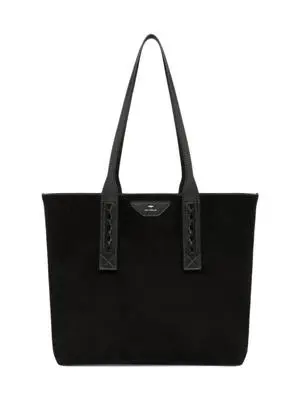 AVITEUR Woven-handle Suede Tote Bag - Black